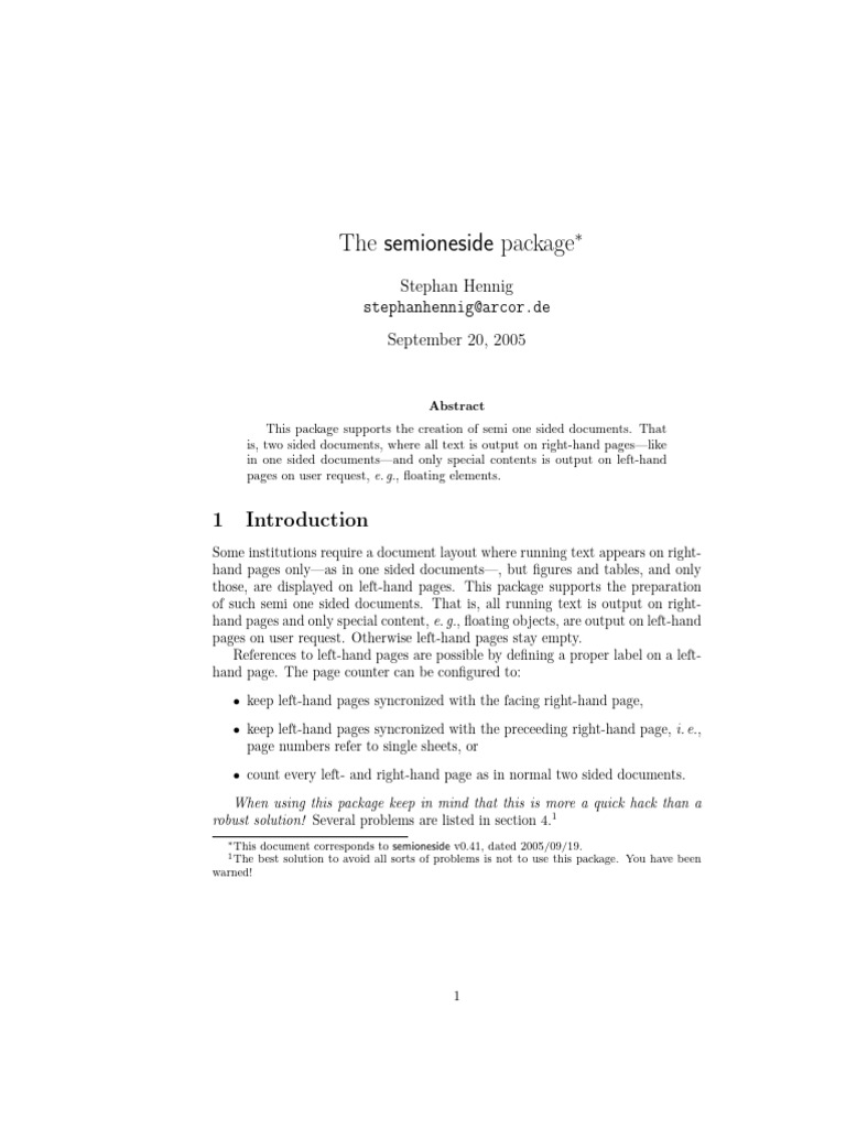 LaTeX Semi-One-Sided Package Guide | PDF | Page Layout | Te X