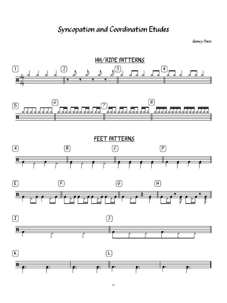 Syncopation and Coordination Etudes - Drum Set | PDF | Rhythm And Meter | Musical Forms