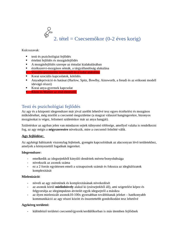 Tétel - Csecsemőkor | PDF