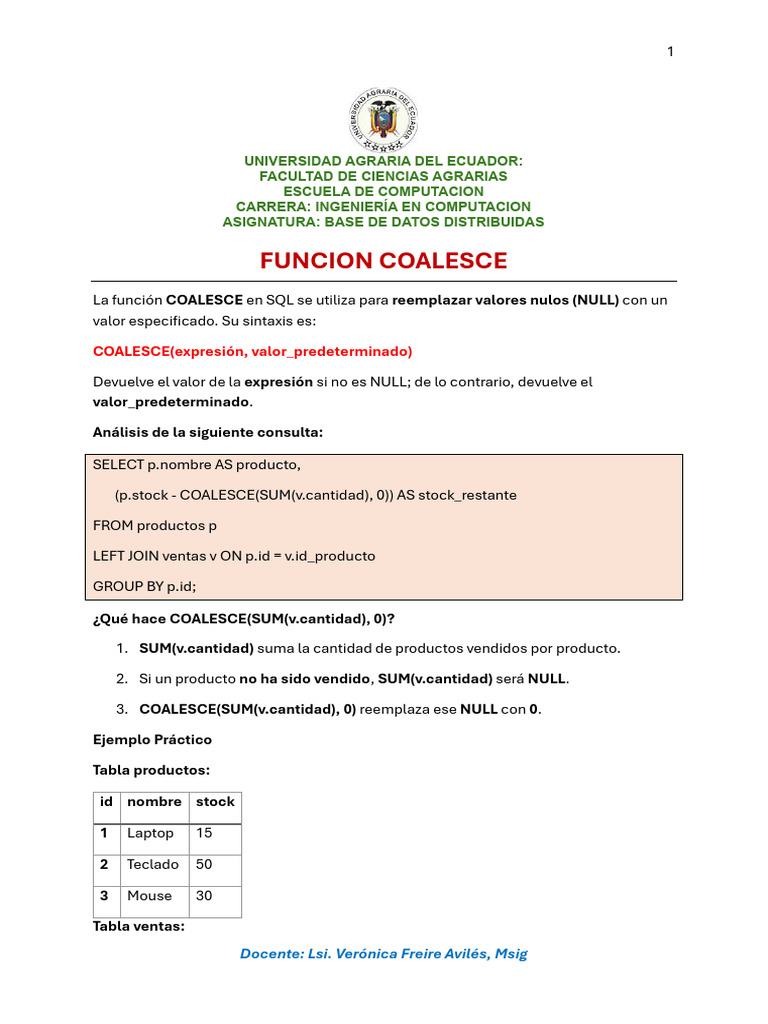 Funcion COALESCE | PDF