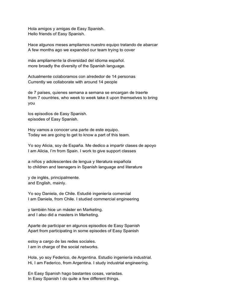 ES201 - Transcript in Spanish and English - Introducing the Easy ...