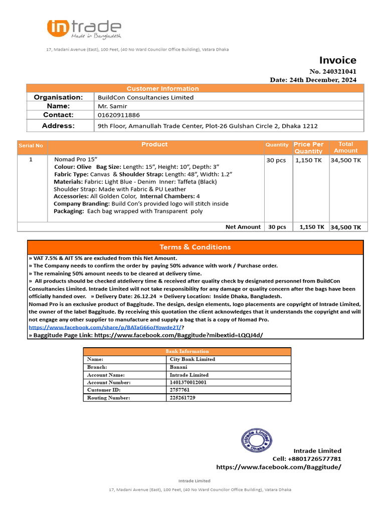Build Con (Invoice of Nomad Pro 15_ - Total 30 Pcs) .Docx | PDF