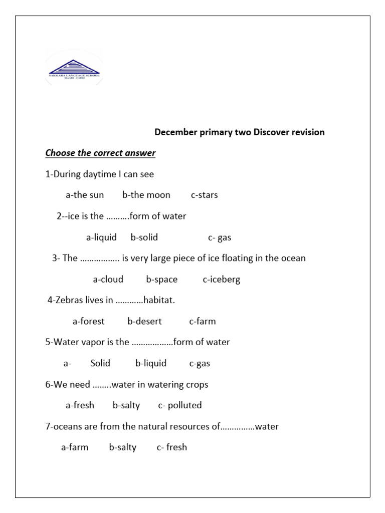 December Primary Two Discover Revision2024 | PDF