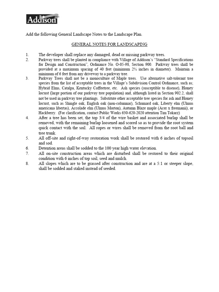 General Notes For Landscaping | PDF