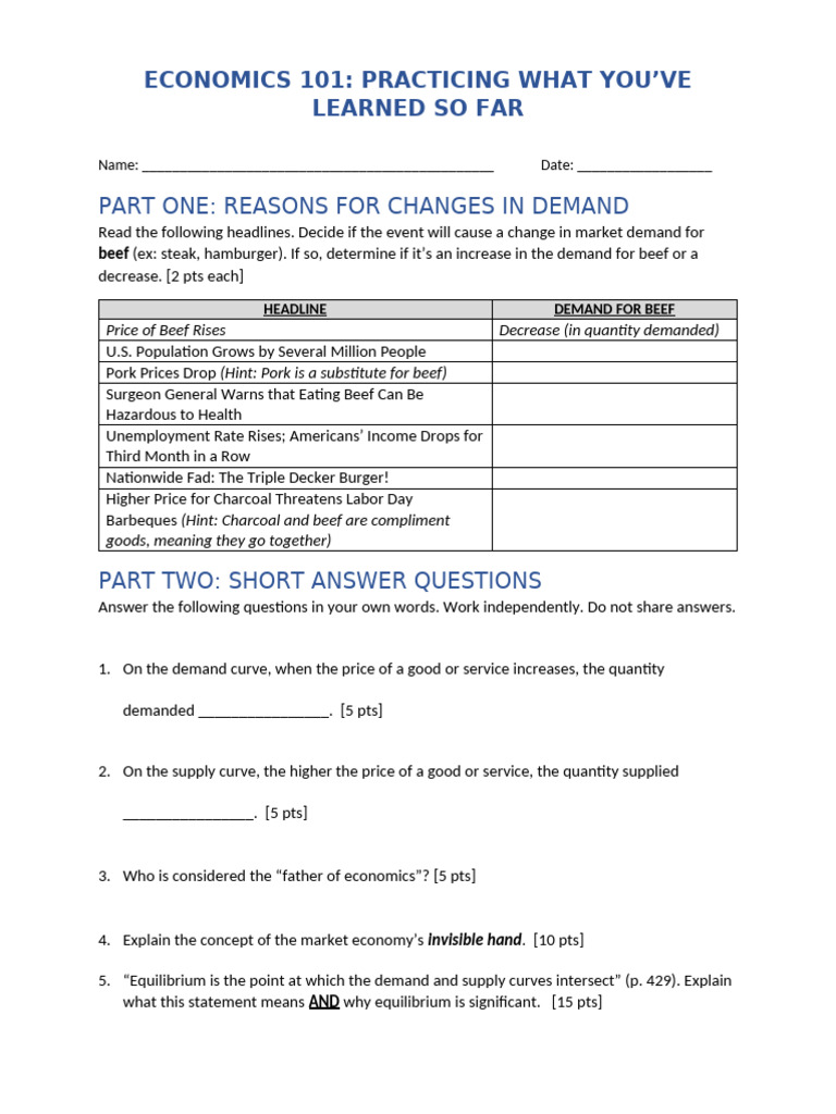 Econ 16.2 Worksheet 2024-F85ee8-0143a2 | PDF | Demand | Supply (Economics)