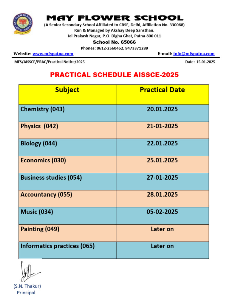 Practical Schedule 2025 | PDF