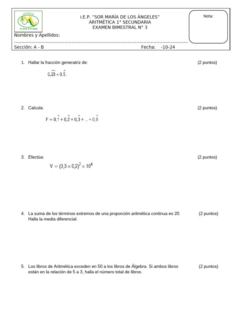 Ex 3B Aritmetica 1º | PDF