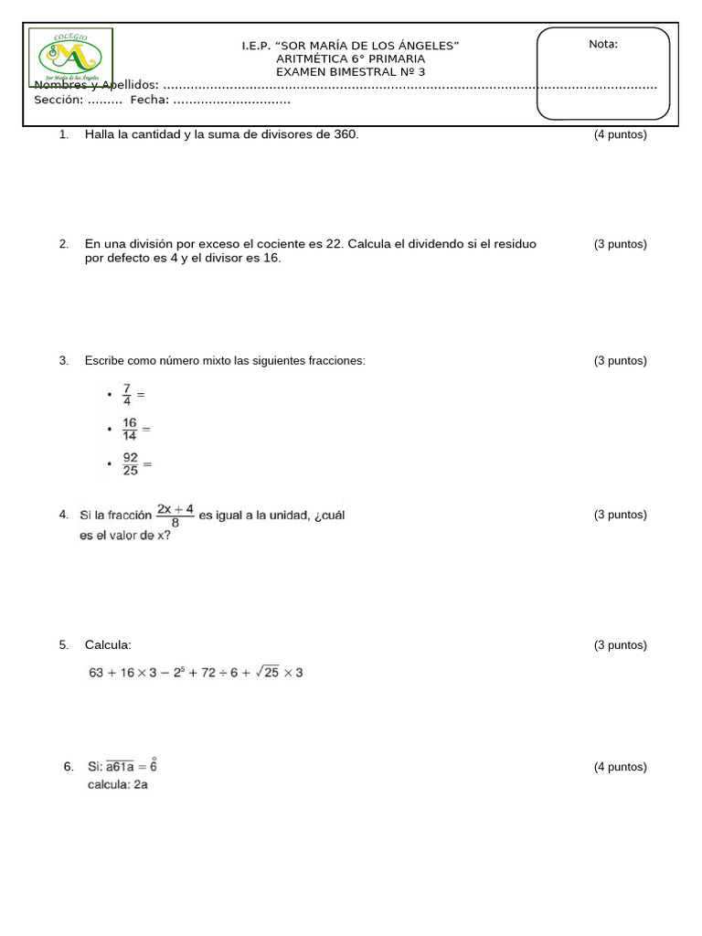 Ex 3B aritmetica 6º | PDF