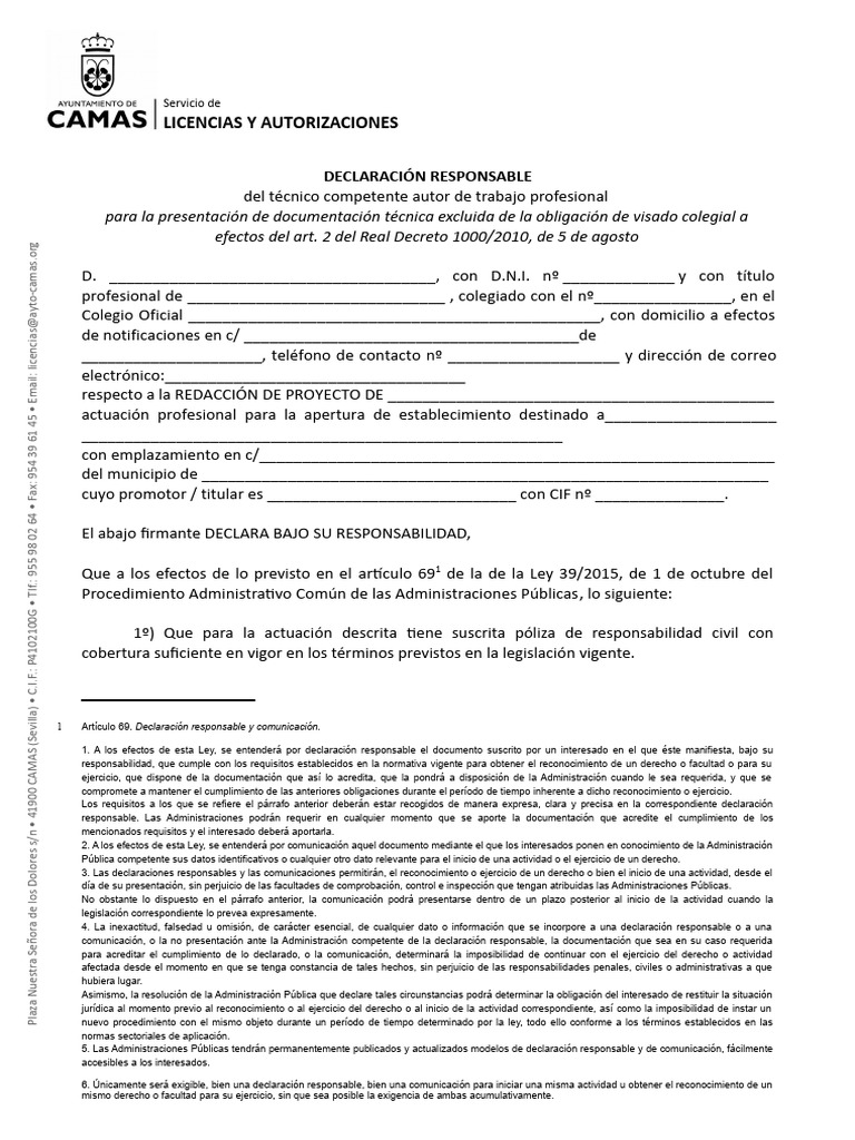 Modelo de Declaracion Responsable Del Tecnico | PDF | Gobierno | Justicia