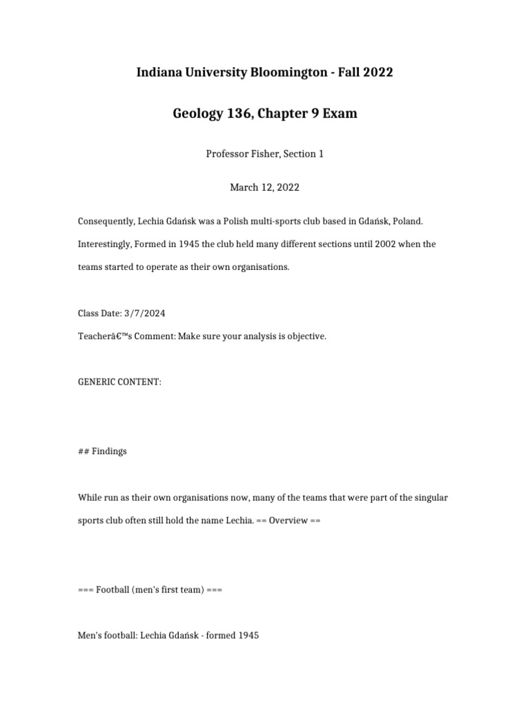 Geology 136 Chapter 9 Exam | PDF | Sports