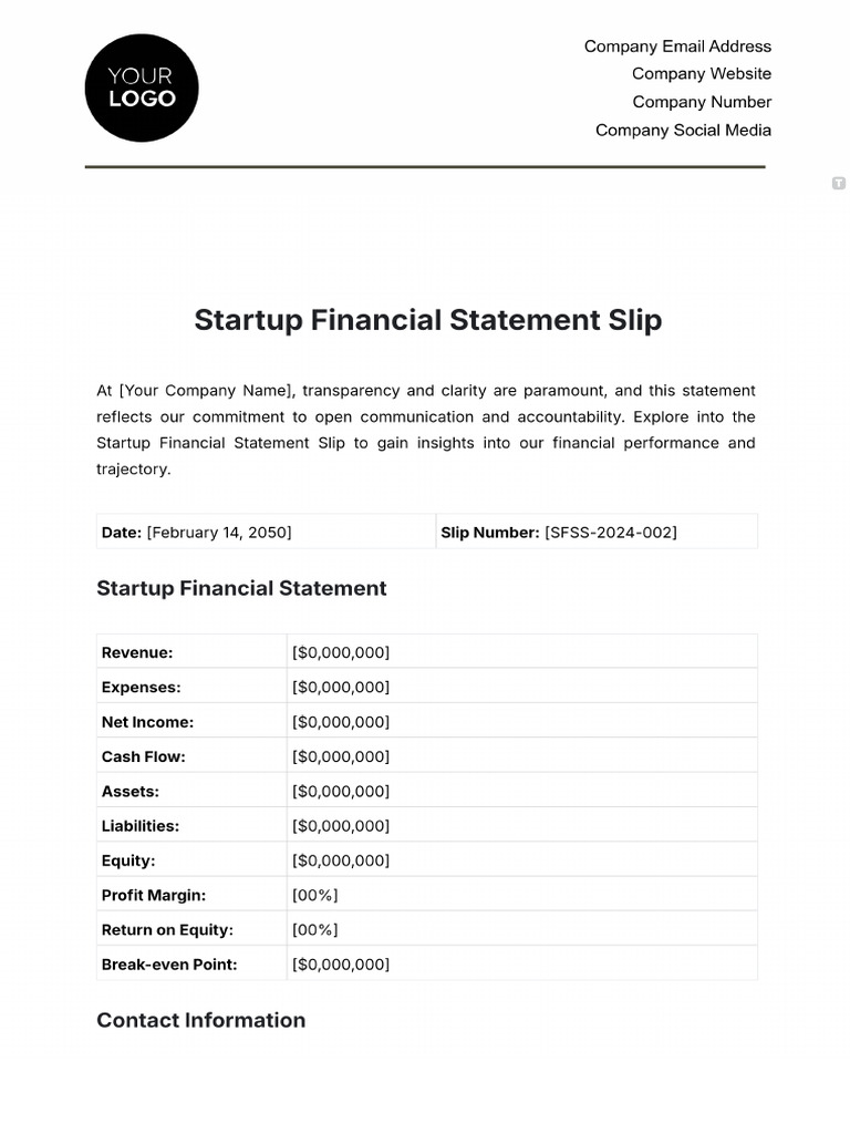Startup Financial Statement Slip Template | PDF
