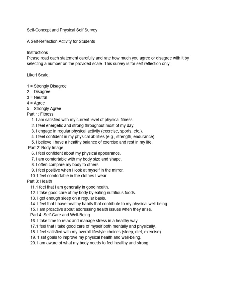 Self-Concept and Physical Health Survey | PDF
