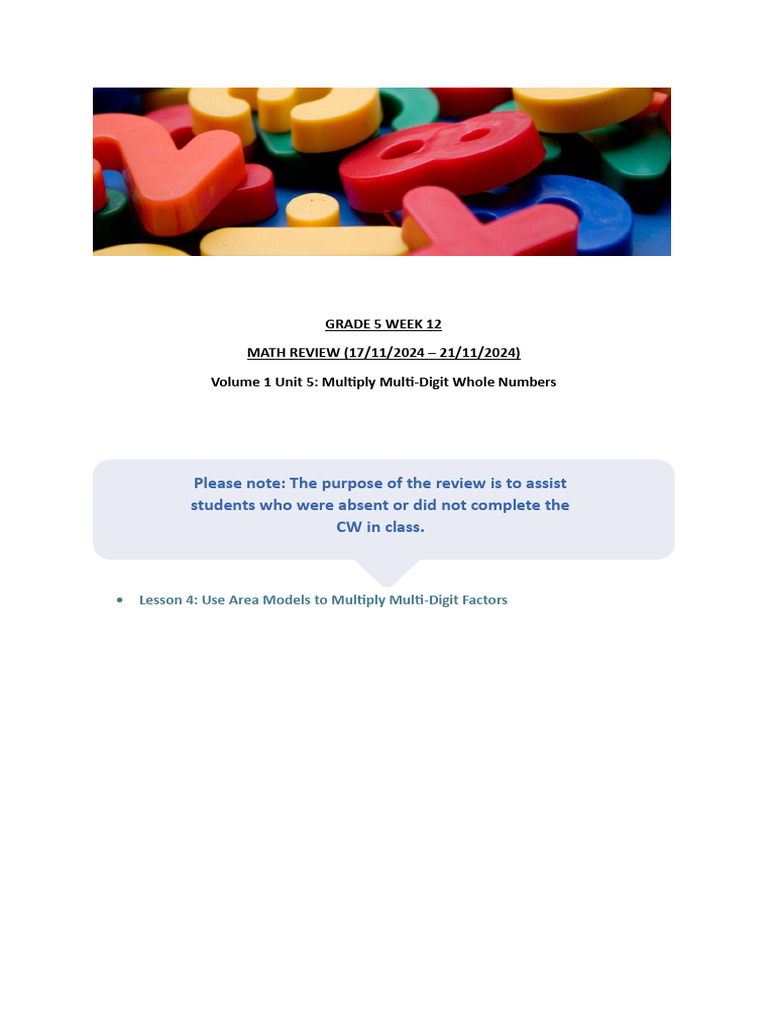Grade 5 Math Review: Area Models | PDF