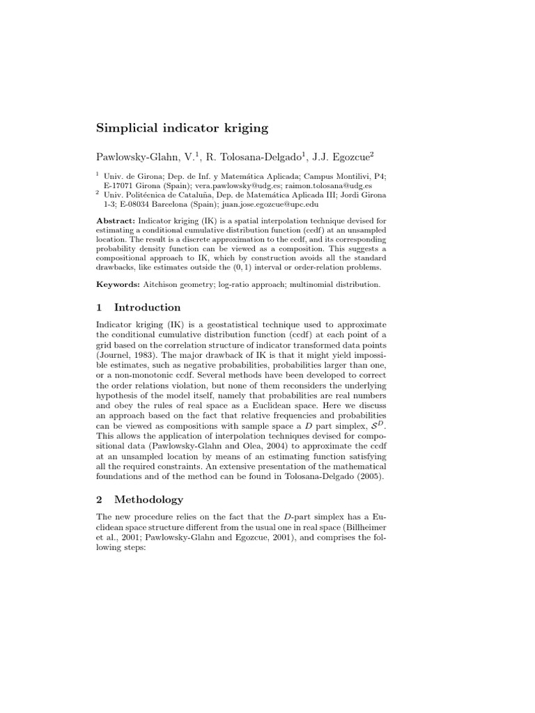 Pawlowsky Indicator Kriging | PDF | Basis (Linear Algebra) | Estimator