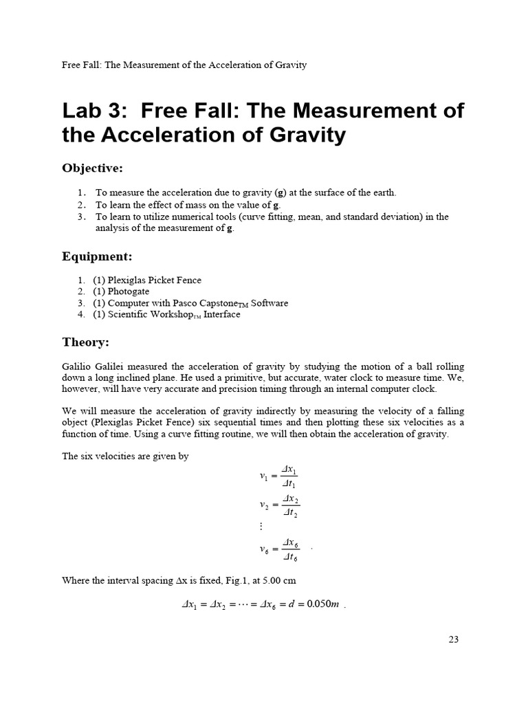 Lab 3-Free Fall(1) | PDF | Acceleration | Gravity