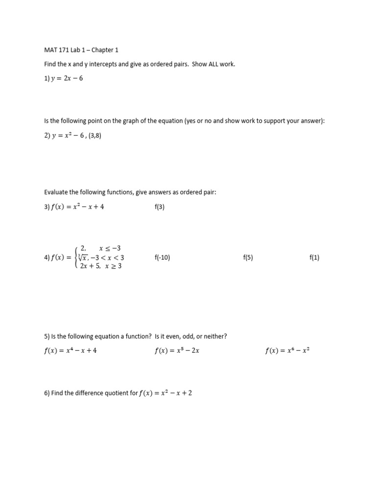 Mat 171 Lab1 Ch1 Sec 1-3 | PDF