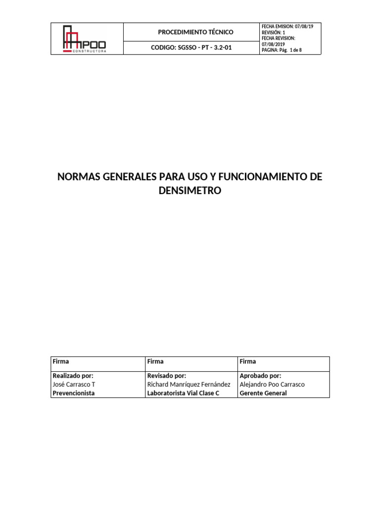 PT - Normas Generales para Uso y Funcionamiento de Densimetro | PDF ...