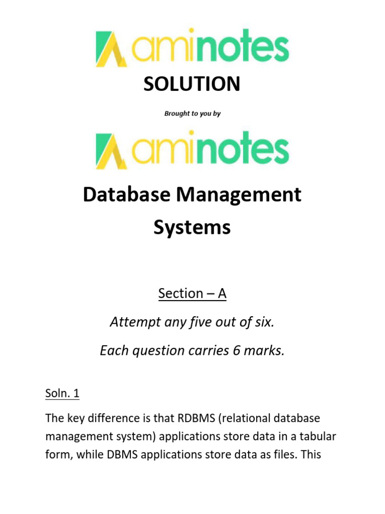 DBMS 2015 Solution | PDF | Relational Database | Databases DBMS 2015 Solution | PDF | Relational Database | Databases