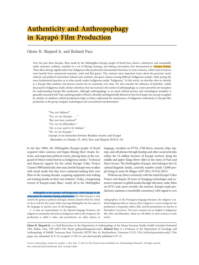 Kayapó Film Aesthetic and Authenticity | PDF | Rituals | Aesthetics