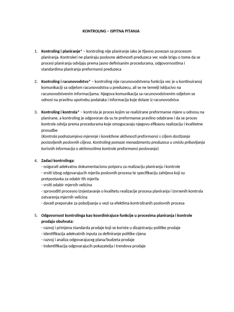 Kontroling-ispitna-pitanja | PDF