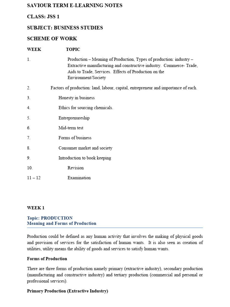 Jss 1 Business Studies Saviour Term e Note - Copy | PDF | Partnership | Cooperative