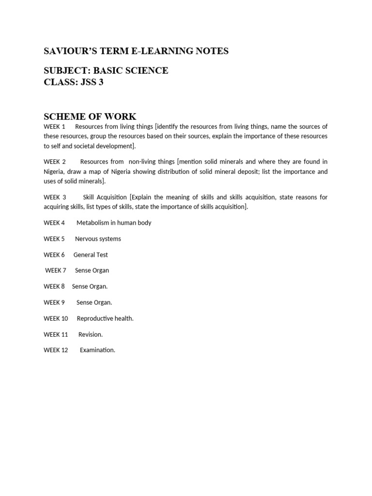 Jss 3 Basic Science Saviour Term E-Note | PDF | Soil | Human Eye