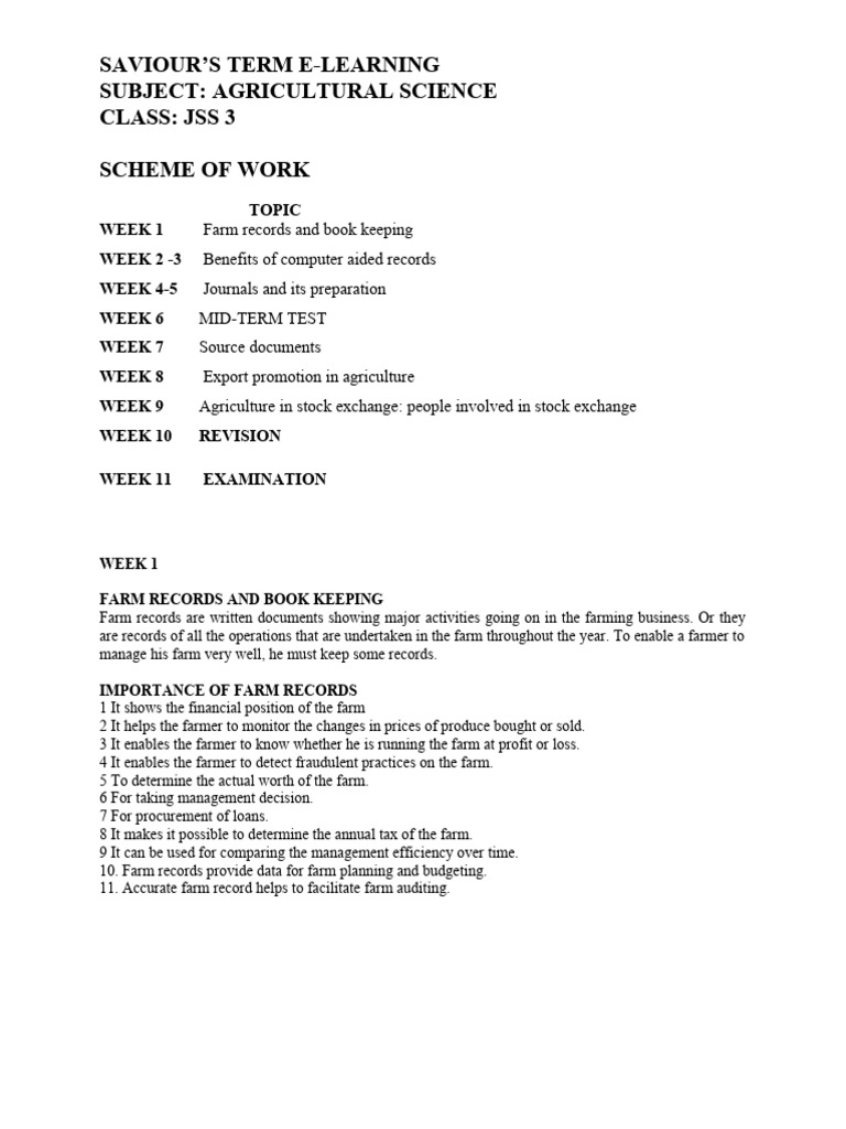Jss 3 Agric Saviour's Term E-Notes | PDF | Debits And Credits | Stocks