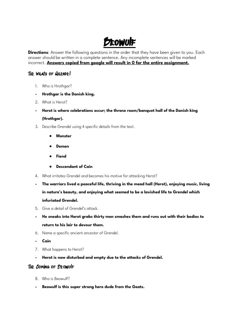 Beowulf Packet | PDF | Beowulf | English Heroic Legends