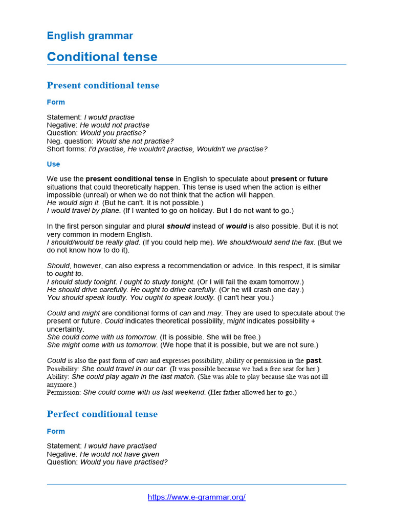 english-grammar-conditional-tense | PDF | Perfect (Grammar) | Grammatical Tense