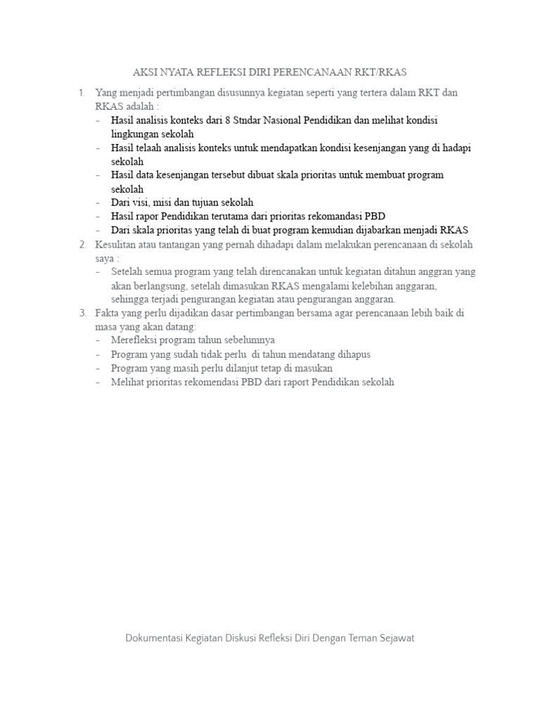 AKSI NYATA REFLEKSI DIRI PERENCANAAN RKT | PDF