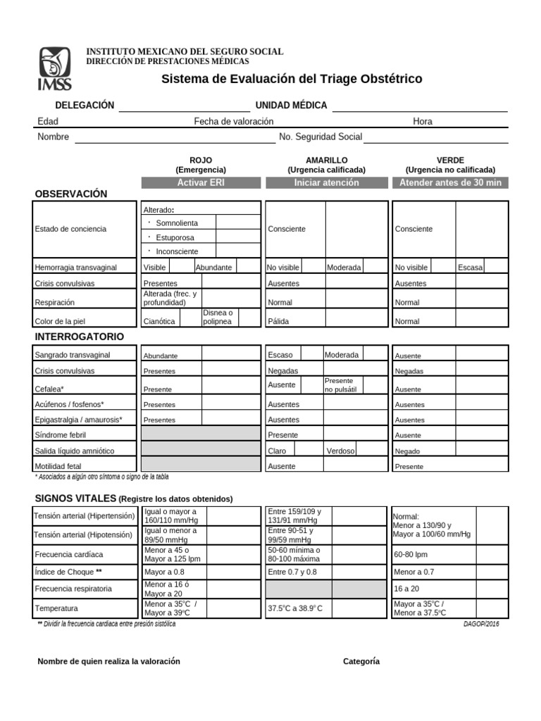 Formato Triage Obstétrico | PDF | Presión sanguínea | Enfermedades y ...