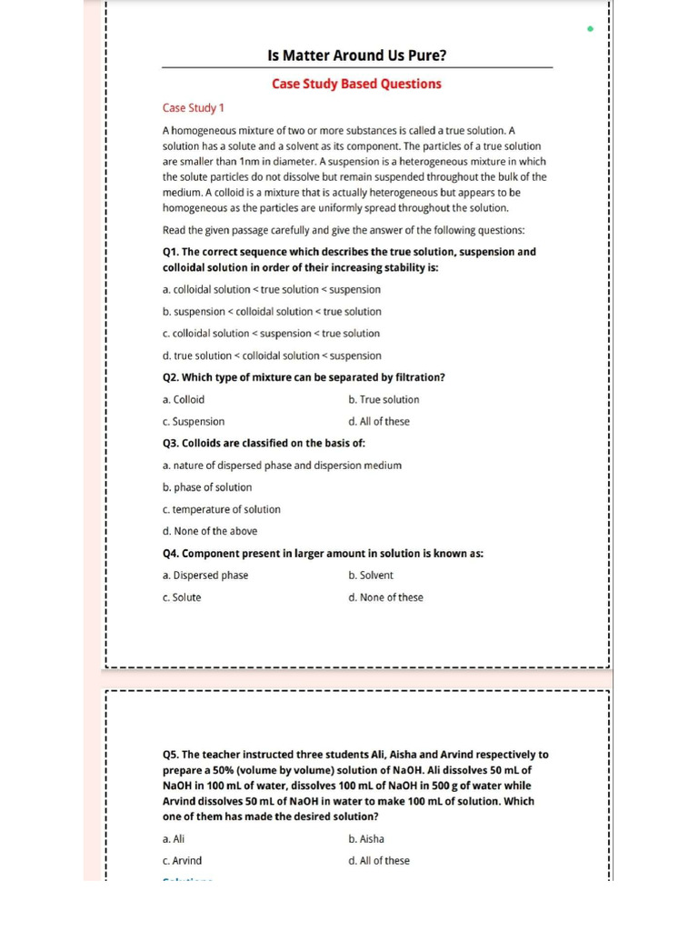 case study based questions..Is matter | PDF