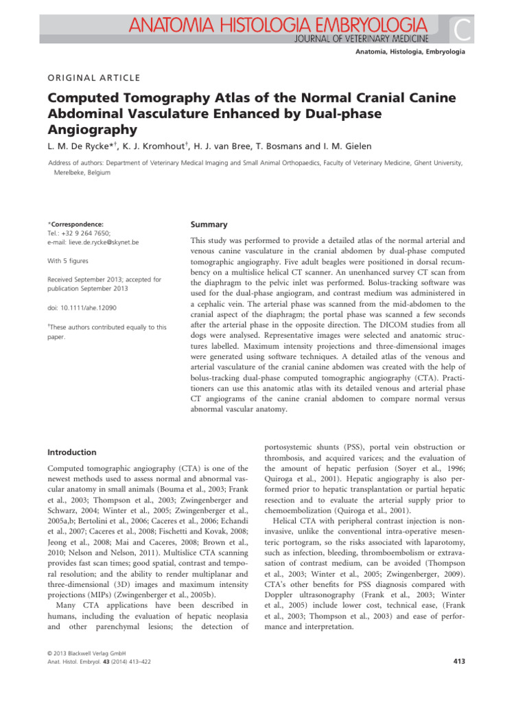 CT Atlas of The Normal Cranial Canine Abdominal Vasculature Enhanced by ...