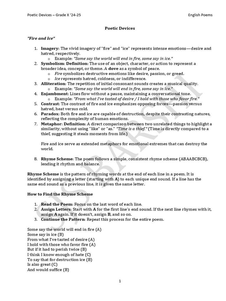 Poetic Devices Grade X | PDF | Poetry | Rhyme