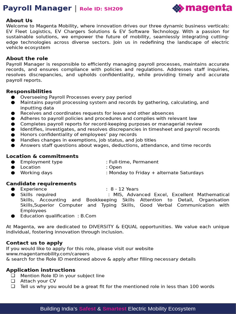 Payroll Manager for EV Innovators | PDF | Payroll | Employment