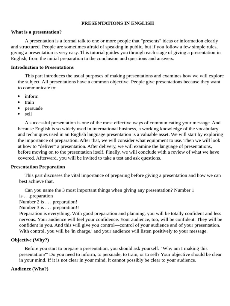 Presentations in English | PDF | Subject (Grammar) | English Language