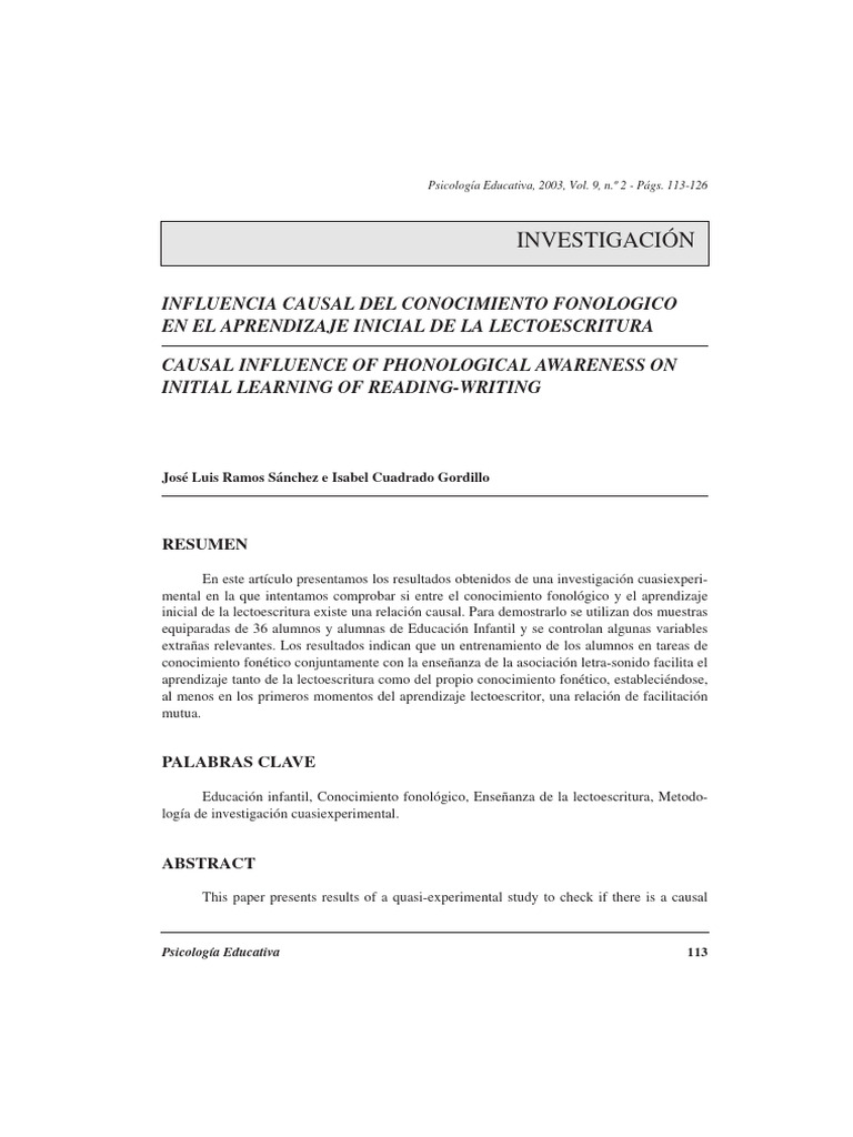 Causalidad del Conocimiento Fonológico en Lectoescritura | PDF ...