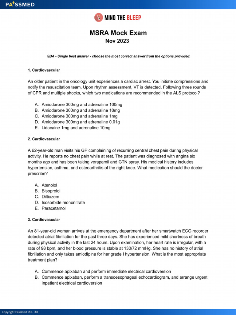 MSRA Mock Exam Nov 23 | PDF