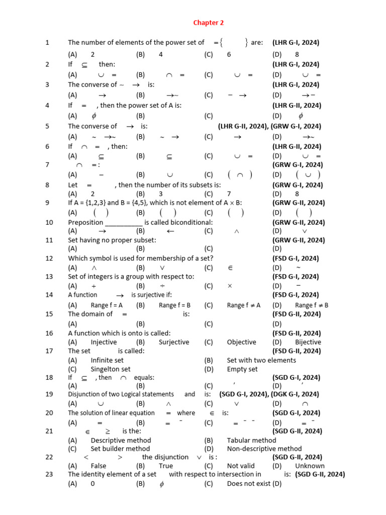 Chapter 2 MCQS FOR QUIZZ | PDF | Group (Mathematics) | Mathematics