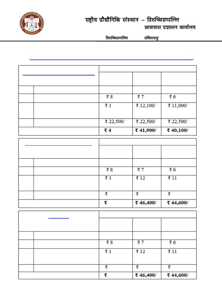 NIT Trichy Hostel Fees 2024-25 | PDF | Fee | Payments