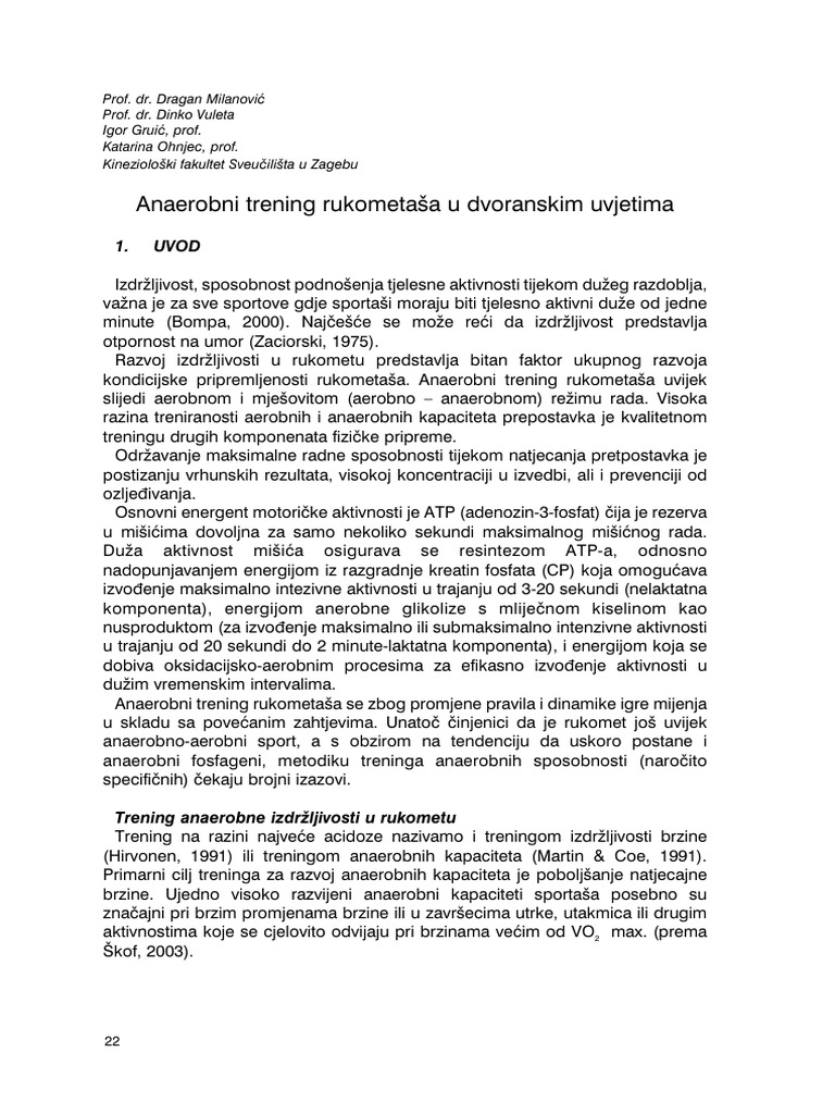 Anaerobni Trening Rukometaša U Dvoranskim Uvjetima | PDF