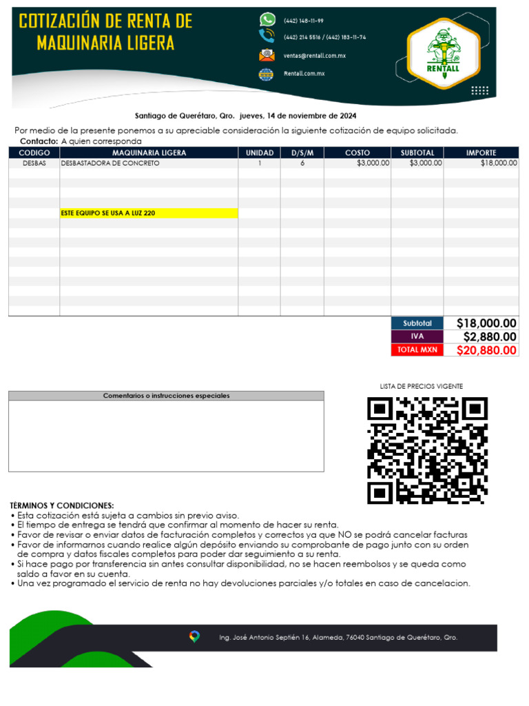 Cotizacion Rentall Desb X 1 Sem | PDF