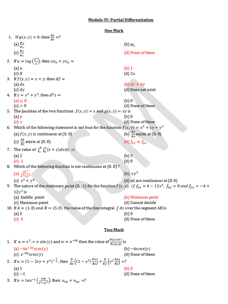 Module-IV Partial Differentiation | PDF | Derivative | Analysis