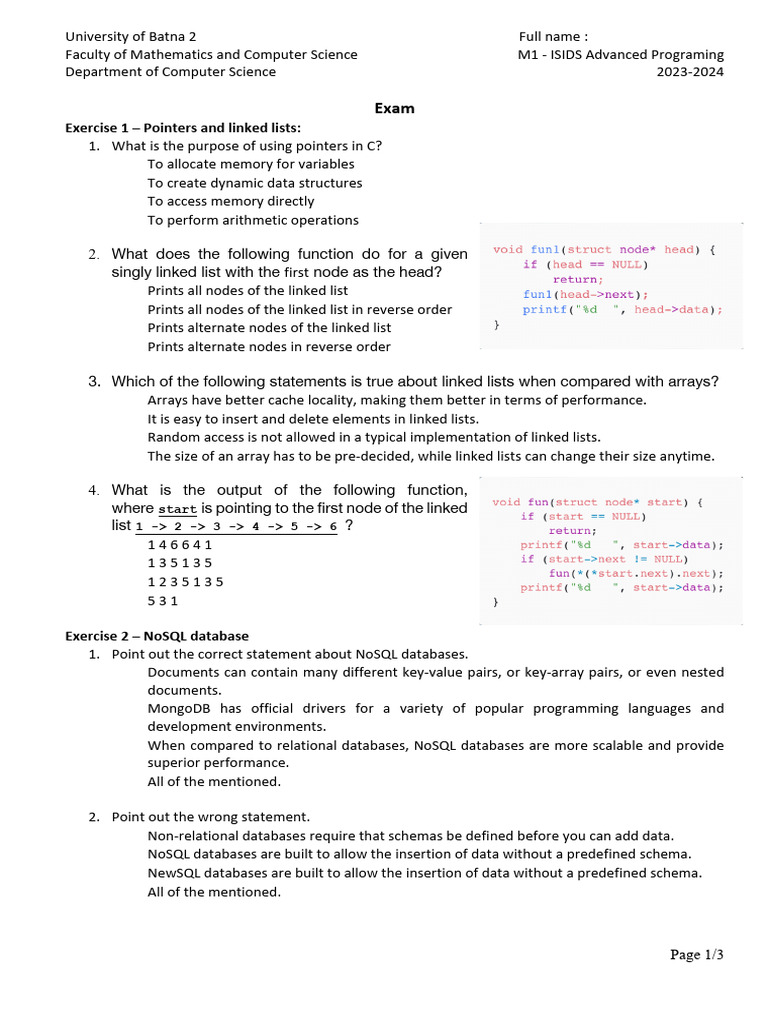 M1 ISIDS - PA Examen Rattrapage | PDF | No Sql | Computer Programming