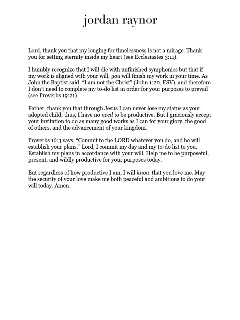 Jordan Raynor S Productivity Prayer | PDF