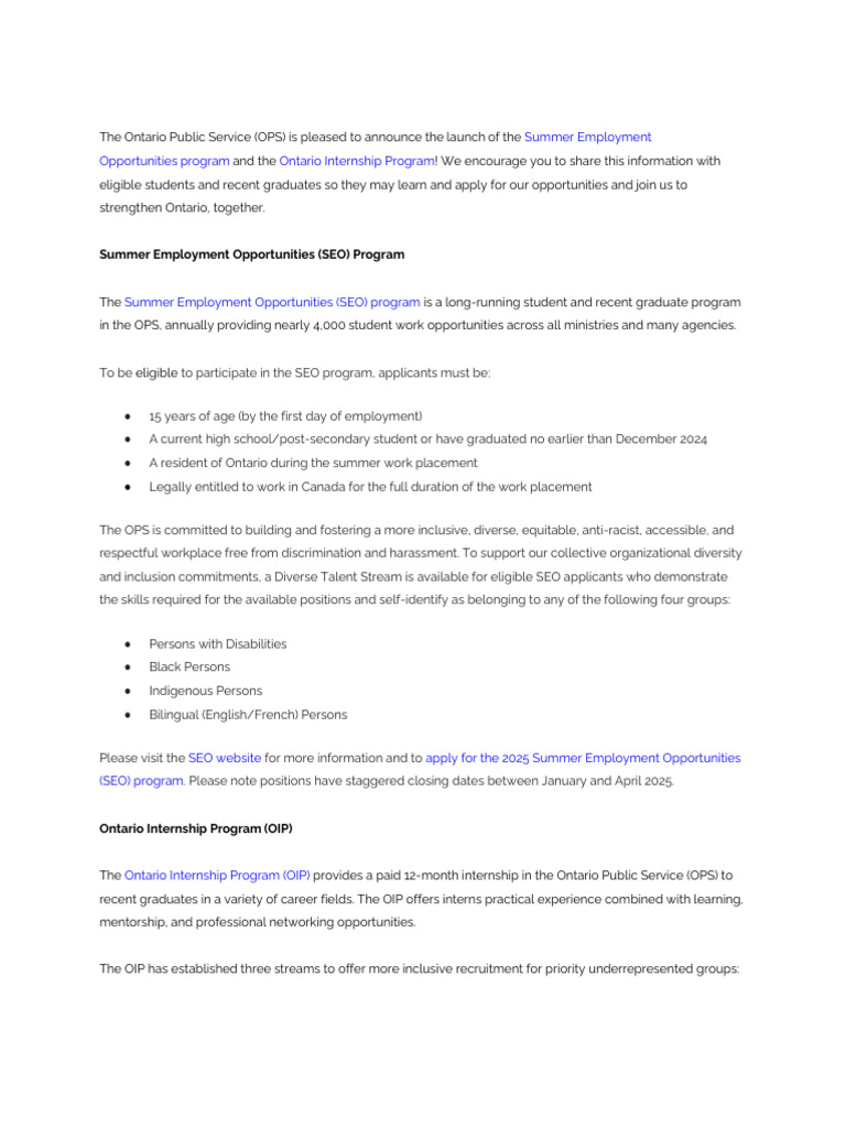 OPS Summer Employment Opportunities Program | PDF | Internship | Job ...