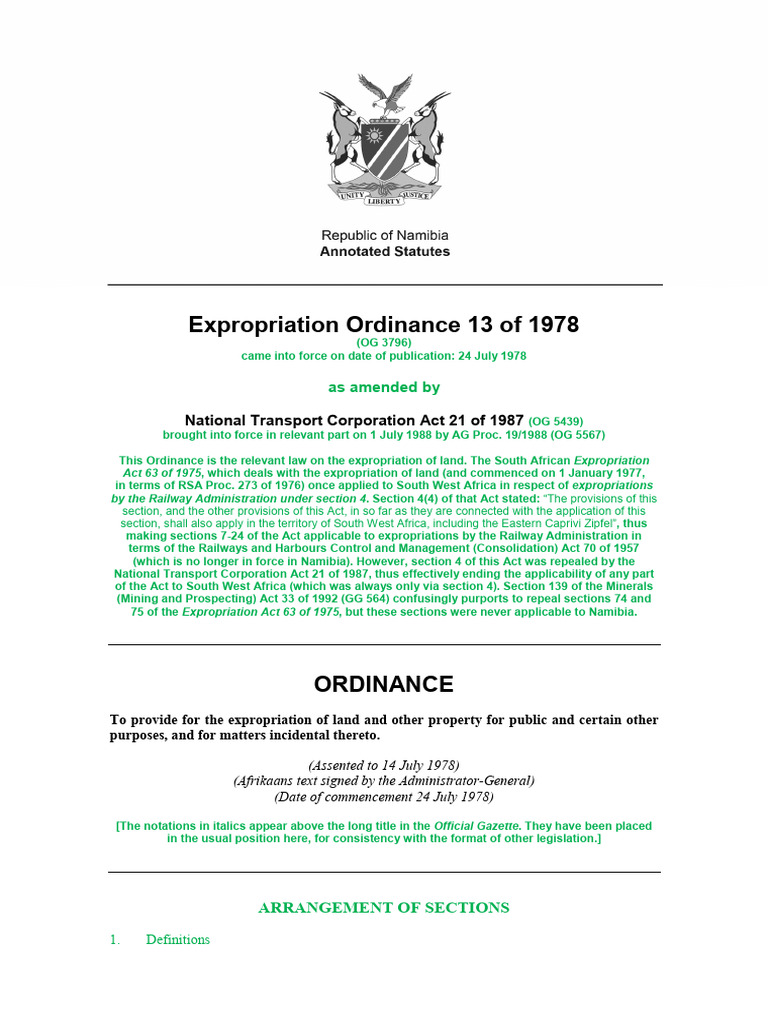Expropriation Ordinance 13 of 1978 | PDF | Eminent Domain | Property