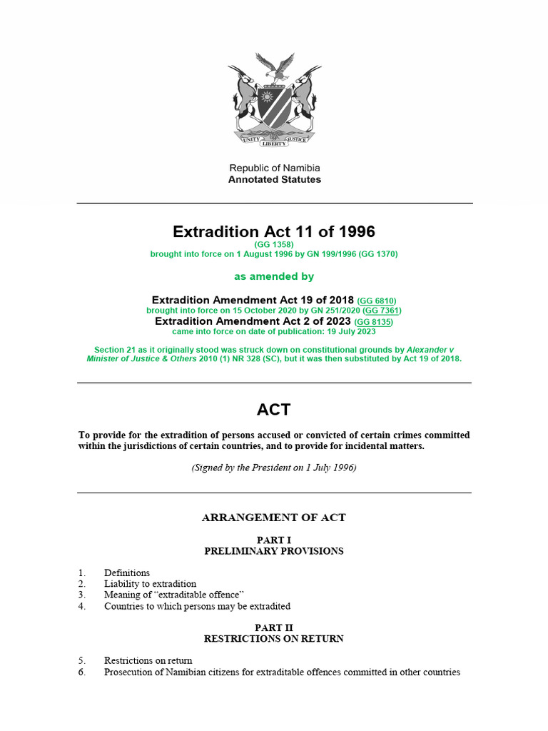 Extradition Act 11 of 1996 | PDF | Extradition | Bail