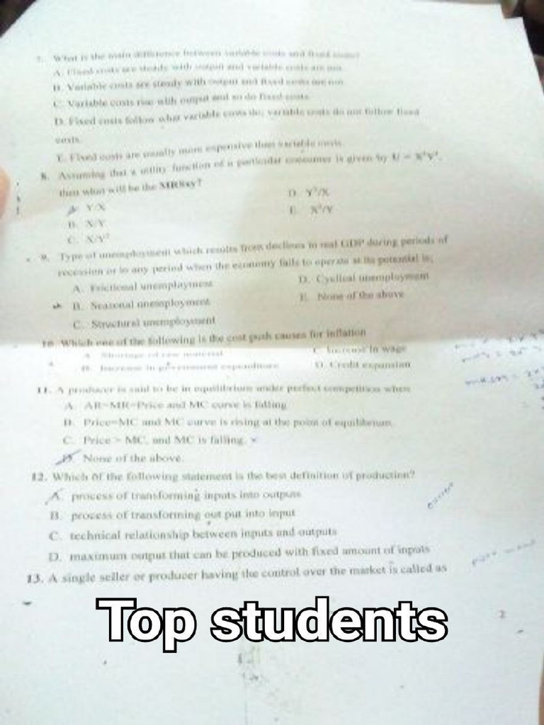 Economics Final Exam 7 (MTU) | PDF