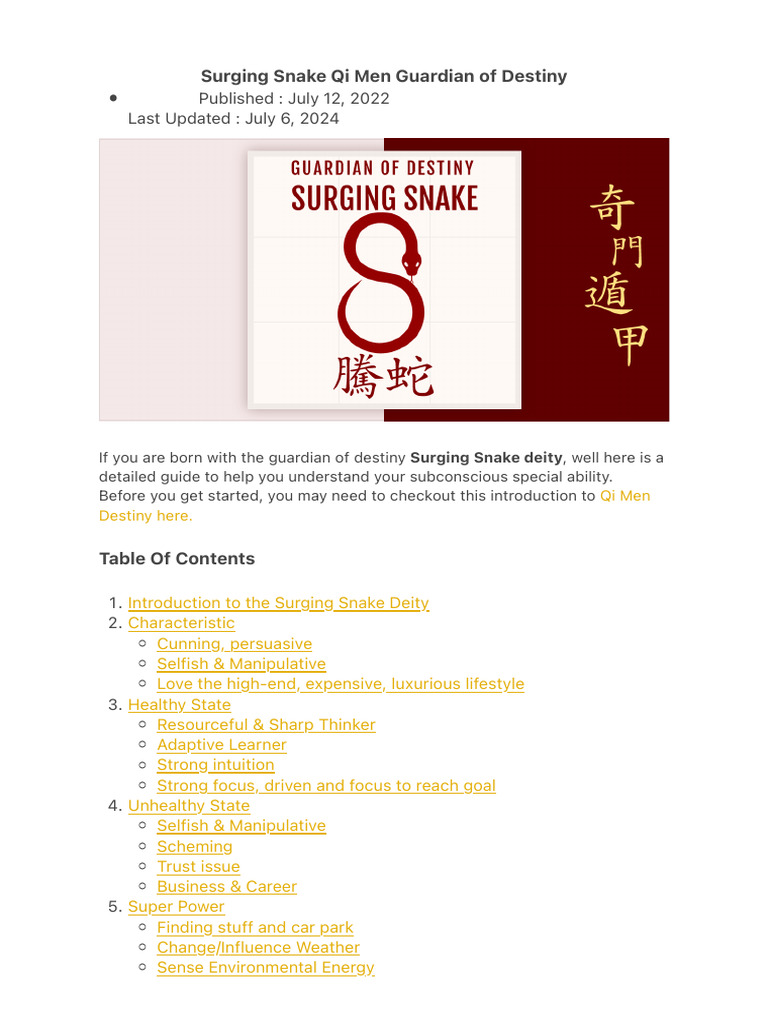 Surging Snake Qi Men Guardian of Destiny | PDF | Intuition | Thought